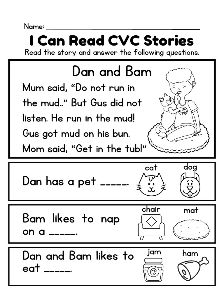 Short A #1 CVC Stories Reading Comprehension English Worksheet | PDF