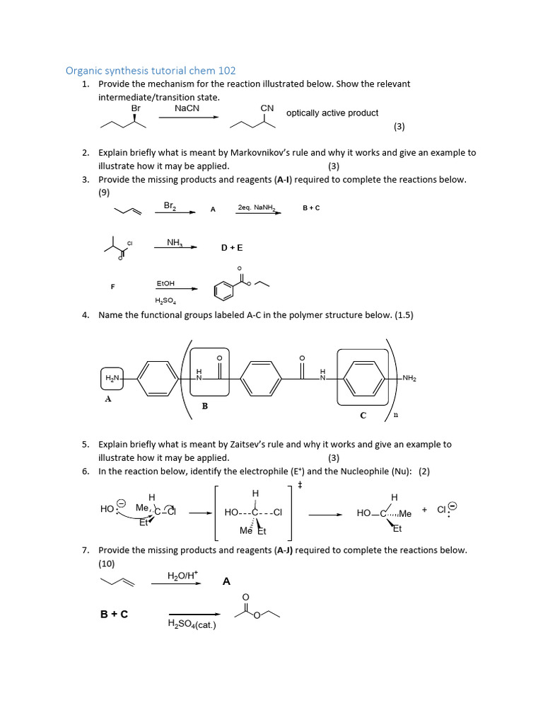 Chem 102 Organic Synthesis Guide | PDF | Chemical Reactions | Unit ...