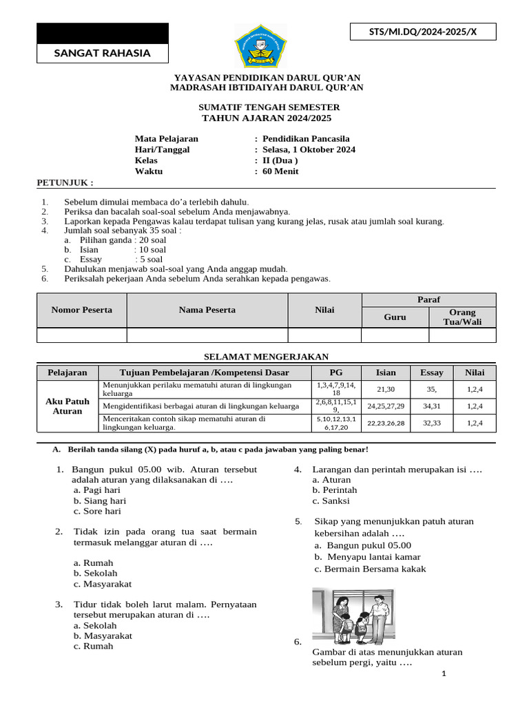 BLANKO SOAL PTS GANJIL 2024-2025 Pend Pancasila | PDF