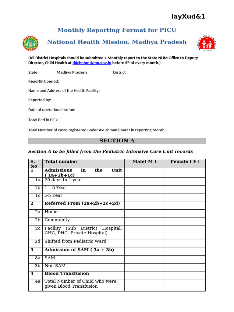 Annexure-1 (PICU Reporting Format 2021-22) | PDF | Diseases And Disorders | Clinical Medicine
