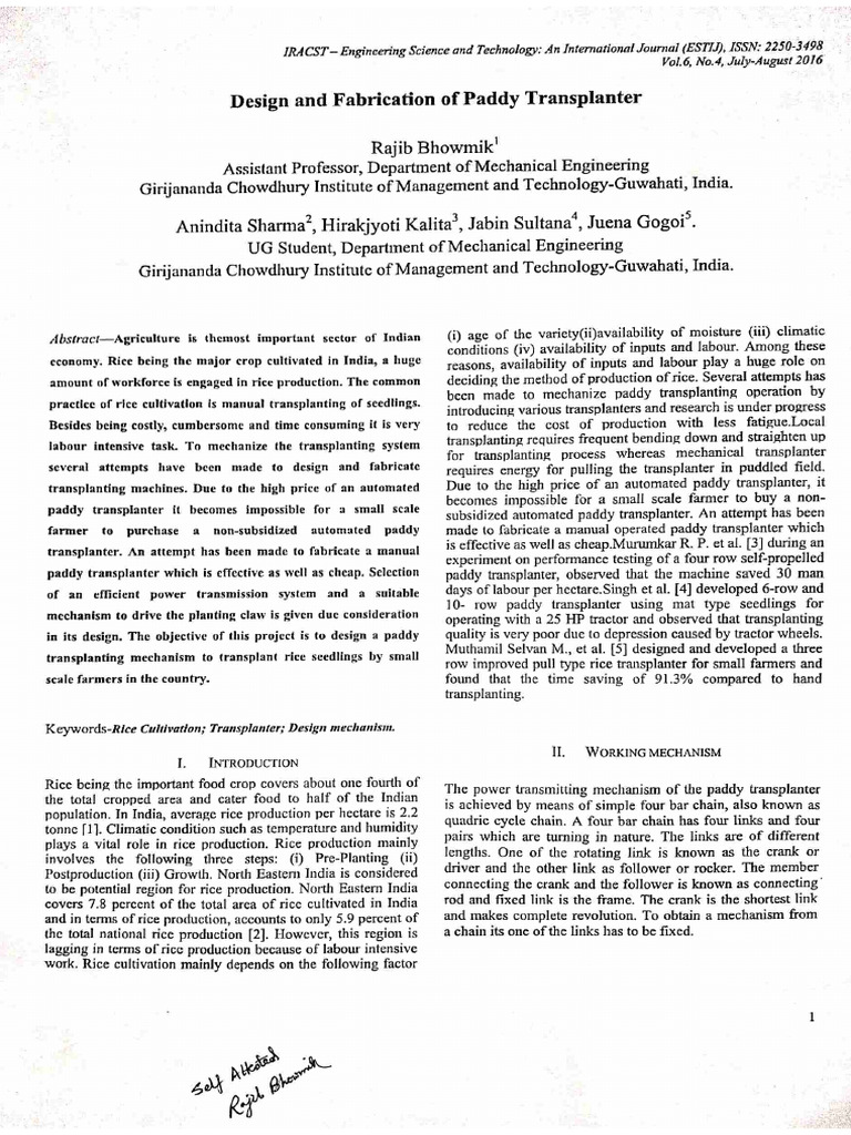 Paddy Transplanter | PDF