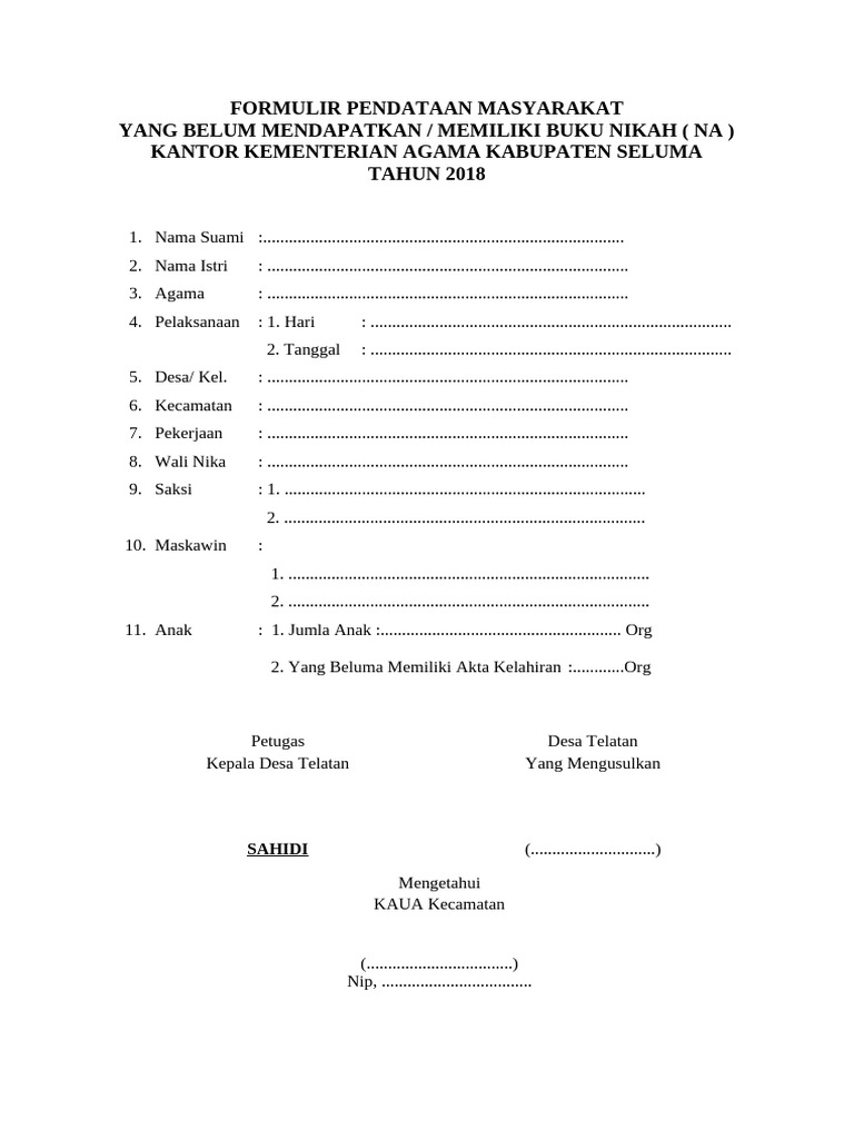 FORMULIR PENDATAAN MASYARAKAT | PDF