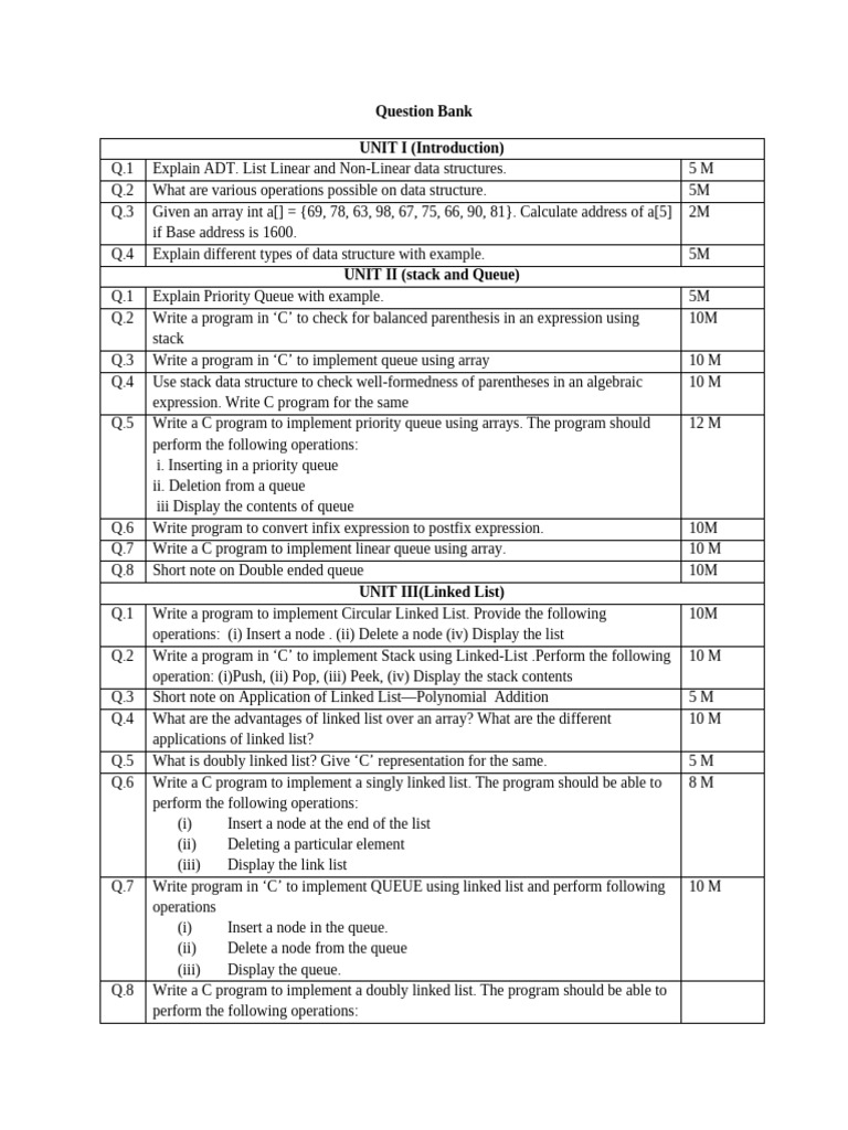 Data Structures Question Bank Guide | PDF | Queue (Abstract Data Type ...