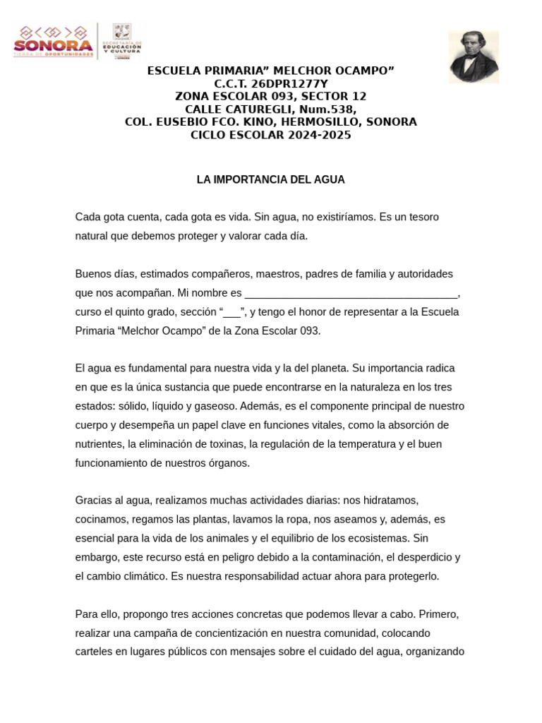 DISCURSO CABILDO M O | PDF | Agua | Ciencia medioambiental