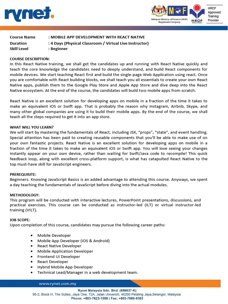 Rynet React Native Outline | PDF | Java Script | Mobile App