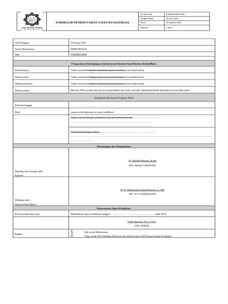 Form Pendaftaran Kualifikasi-Azwar | PDF