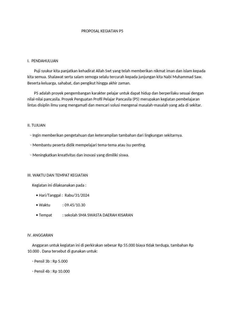 Proposal Kegiatan P5: Penguatan Karakter Pelajar | PDF