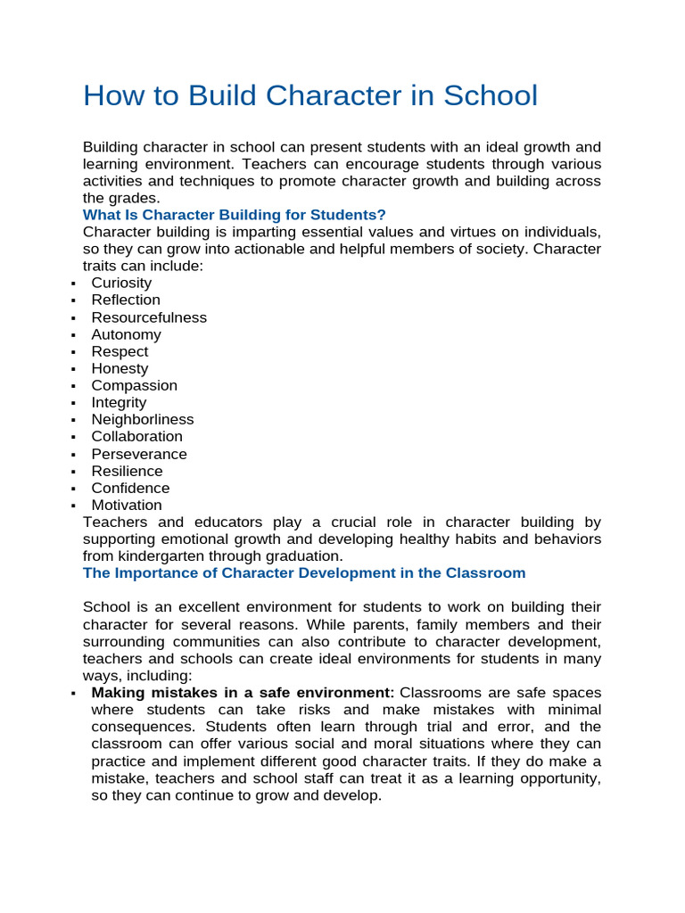 How To Build Character | PDF | Self Esteem | Teachers