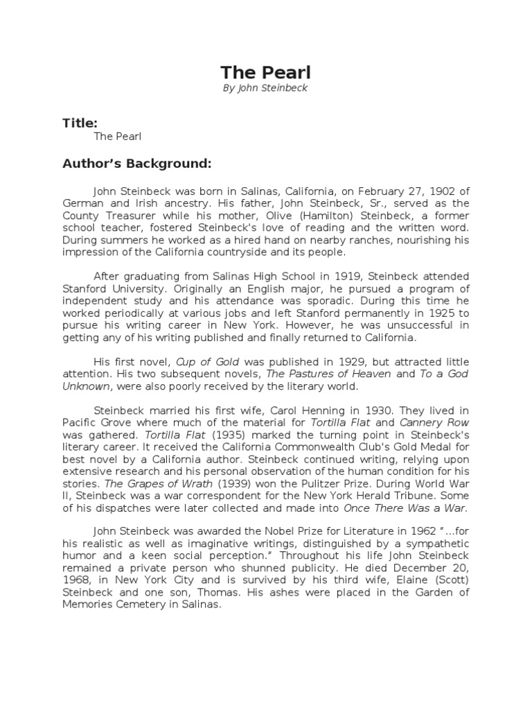 The Pearl | PDF | John Steinbeck