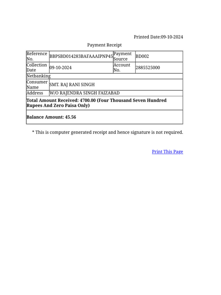 Baba Electricity Bill 9-10-24payment Receipt | PDF
