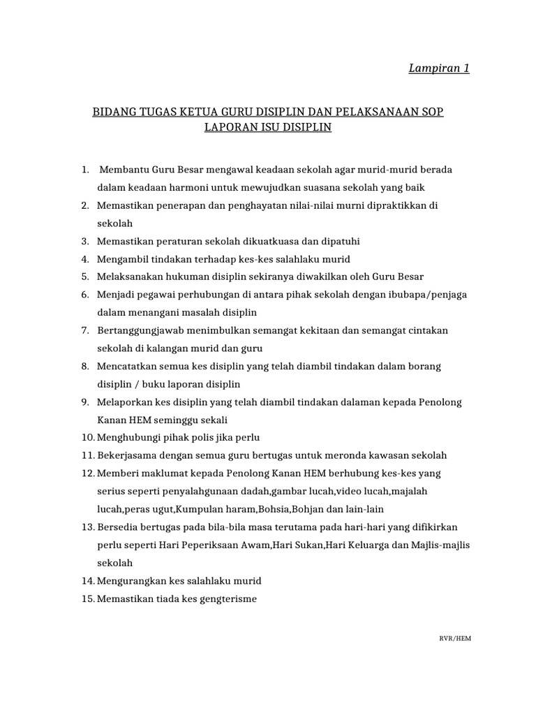 Bidang Tugas Guru Disiplin Dan Pelaksanaan Sop Laporan Isu Disiplin | PDF