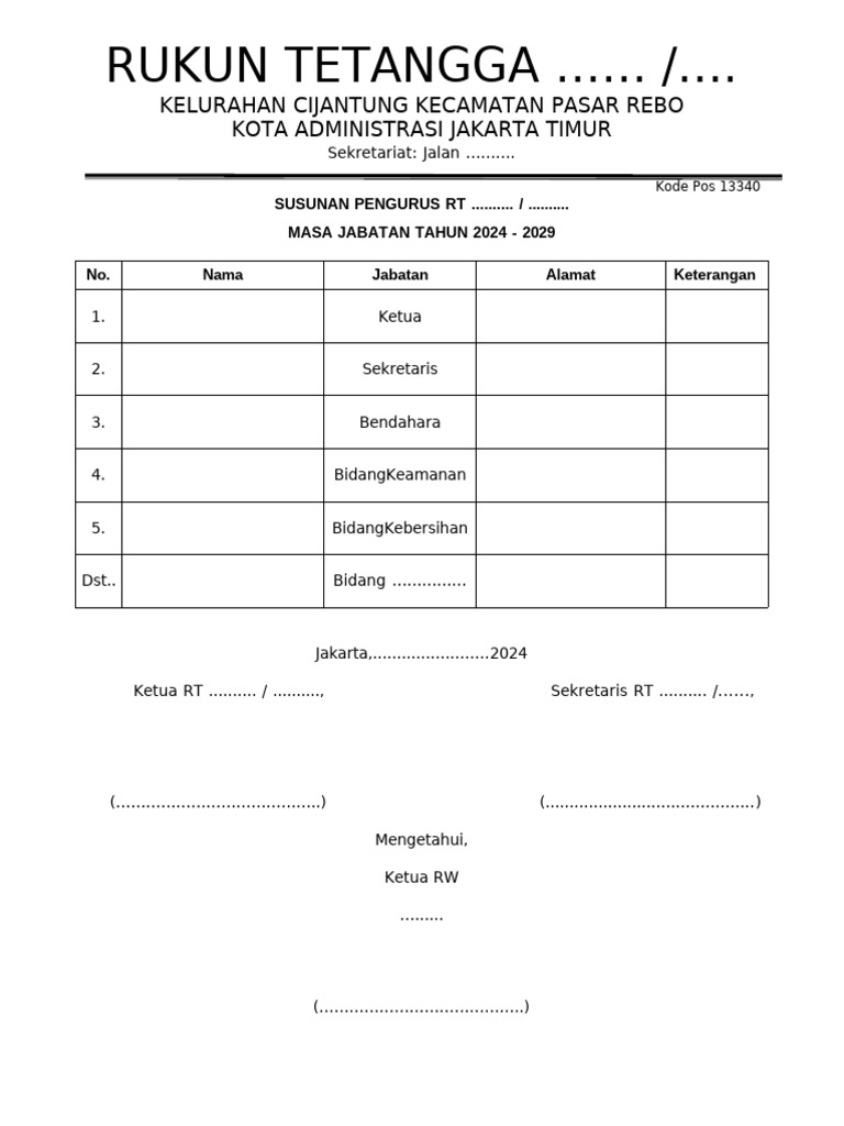 11 Susunan Pengurus RT | PDF