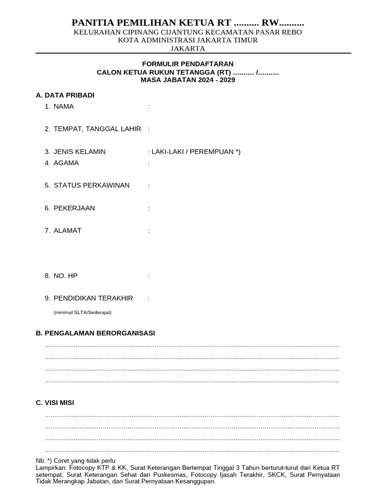 03 Formulir Pendaftaran Calon Ketua RT | PDF
