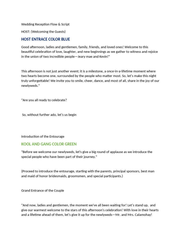 Wedding Reception Script & Flow Guide | PDF | Wedding | Fashion Related ...