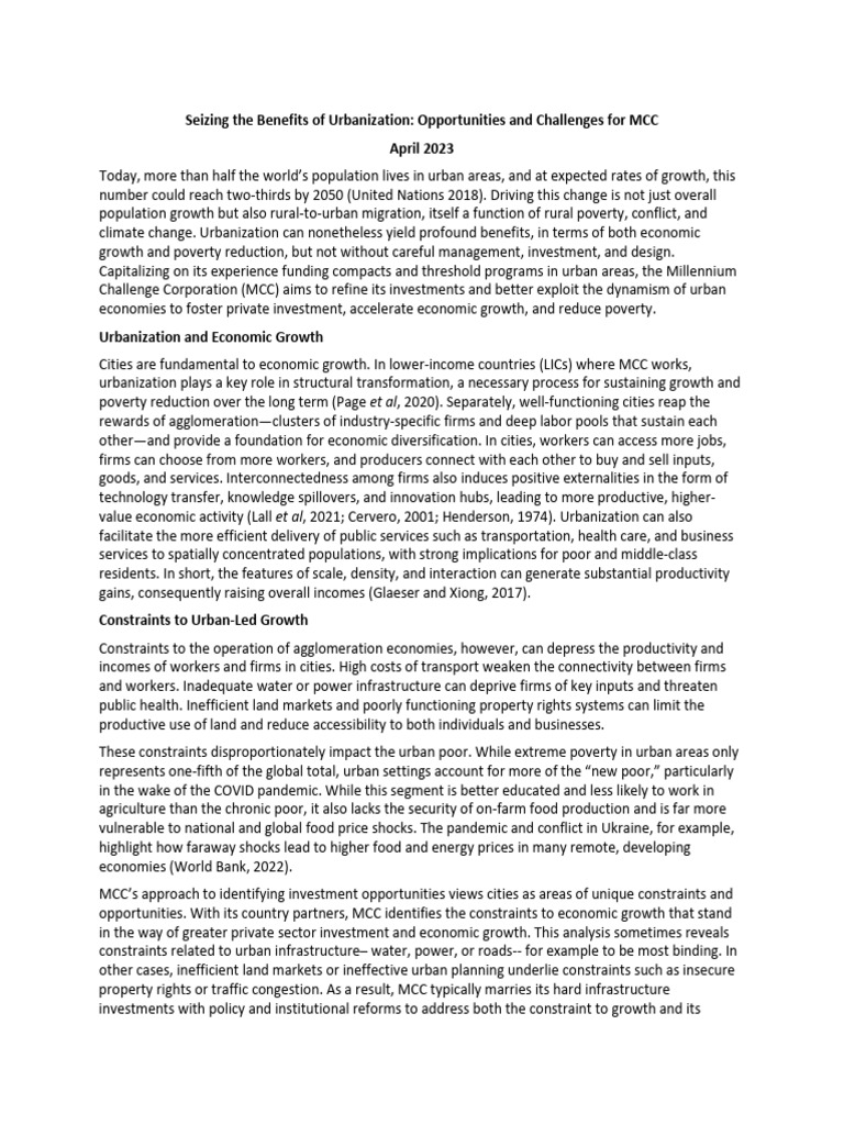 MCC Eac Topic Note Urbanization April 2023 | PDF | Infrastructure ...