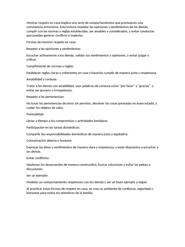 Mostrar Respeto en Casa Implica Una Serie de Comportamientos Que ...