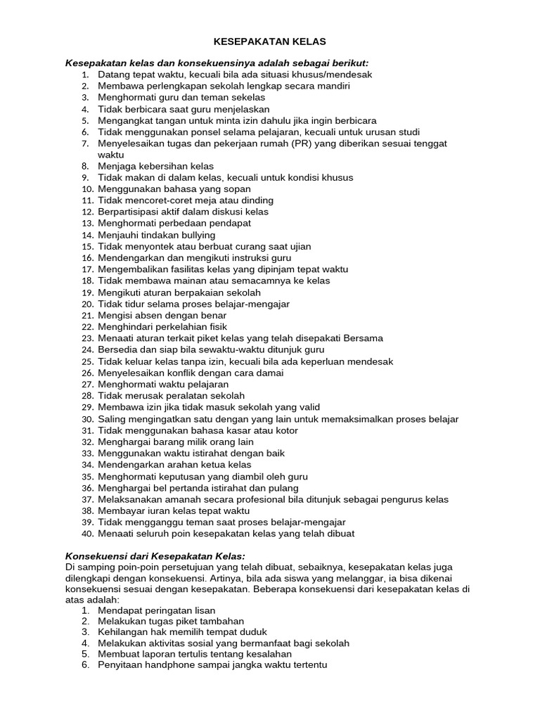 Kesepakatan Kelas | PDF