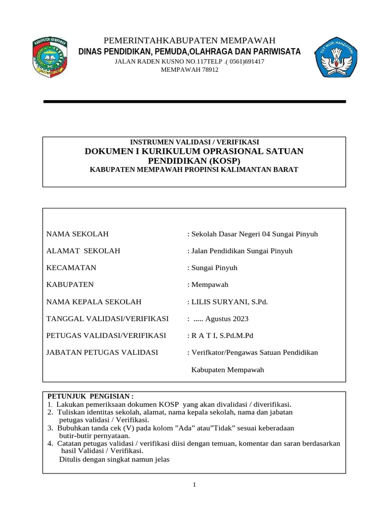 INSTRUMEN VALIDASI KOSP | PDF