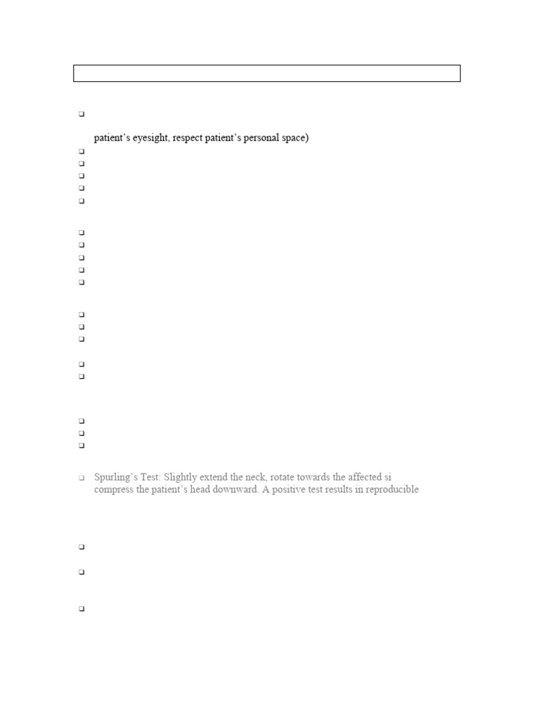 Upper Extremity & Cervical Spine Exam Checklist | PDF | Anatomical ...
