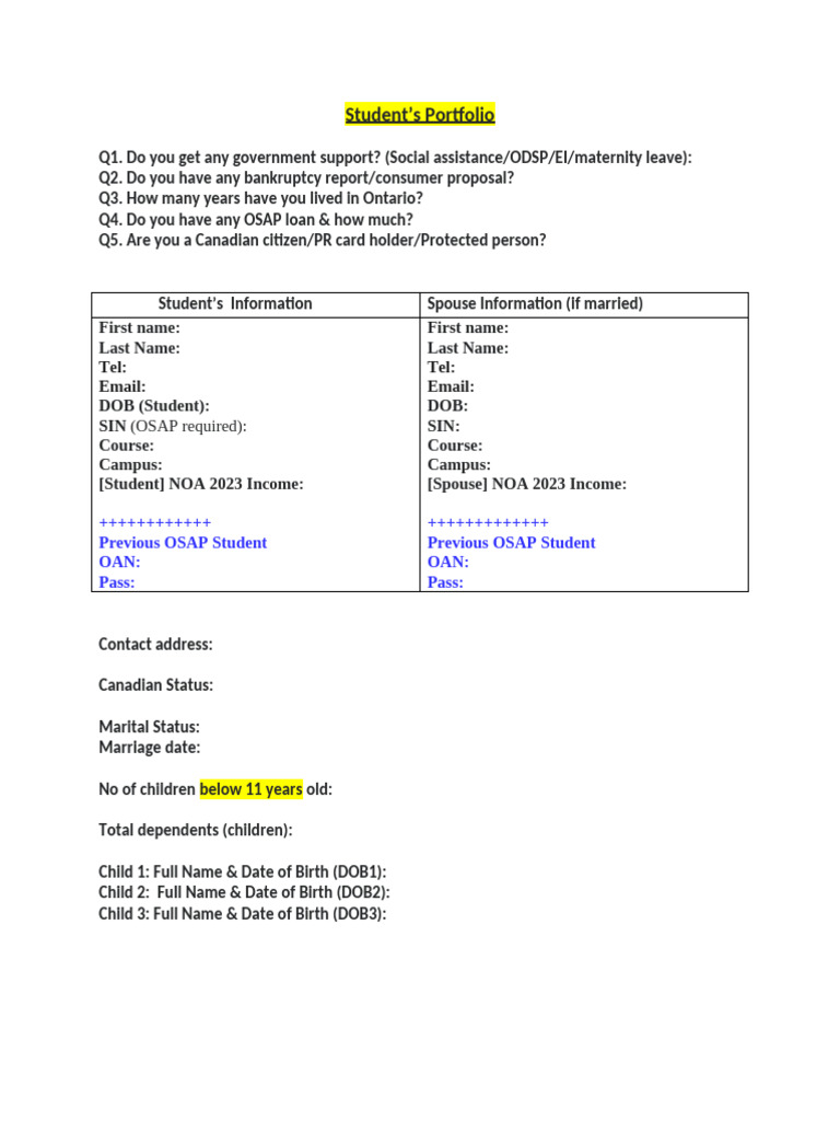 Student's Portfolio | PDF