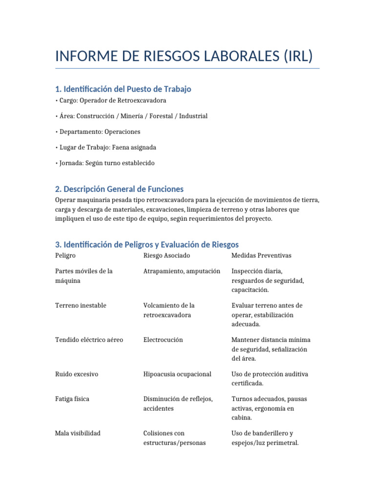 IRL Operador Retroexcavadora | PDF