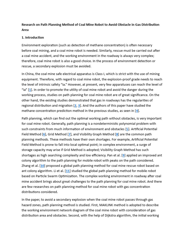 Research on Path Planning Method of Coal Mine Robot to Avoid Obstacle in Gas Distribution Area ...