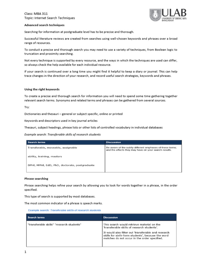 Advanced Search Techniques | PDF | Index Term | Linguistics