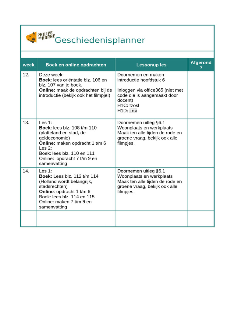 Geschiedenisplanner Havo 1 Thuisonderwijs | PDF