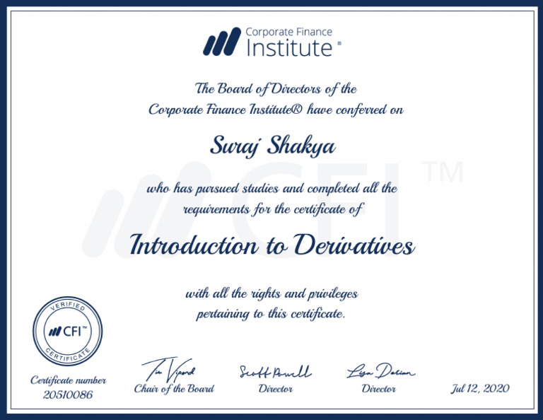 Certificate Introduction To Derivatives | PDF