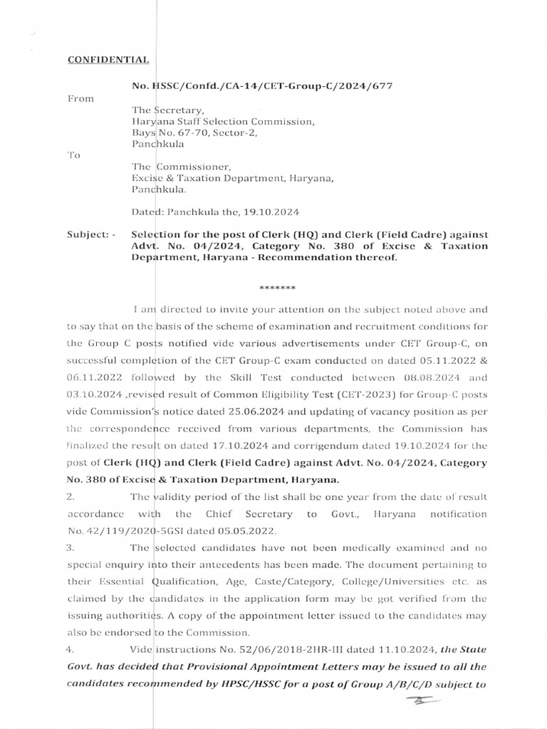 Selected Clerks HSSC 2024 | PDF