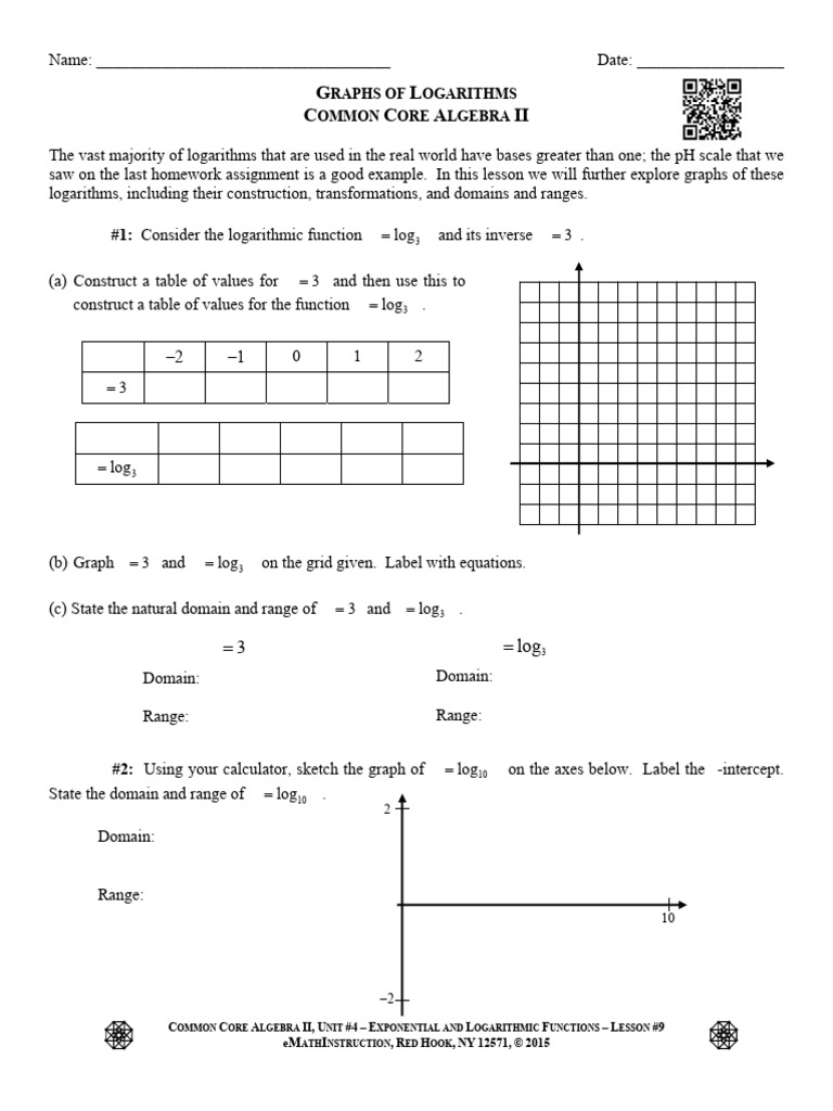 CCAlgII U4L9 Graphs of Logarithms | PDF | Logarithm | Function ...