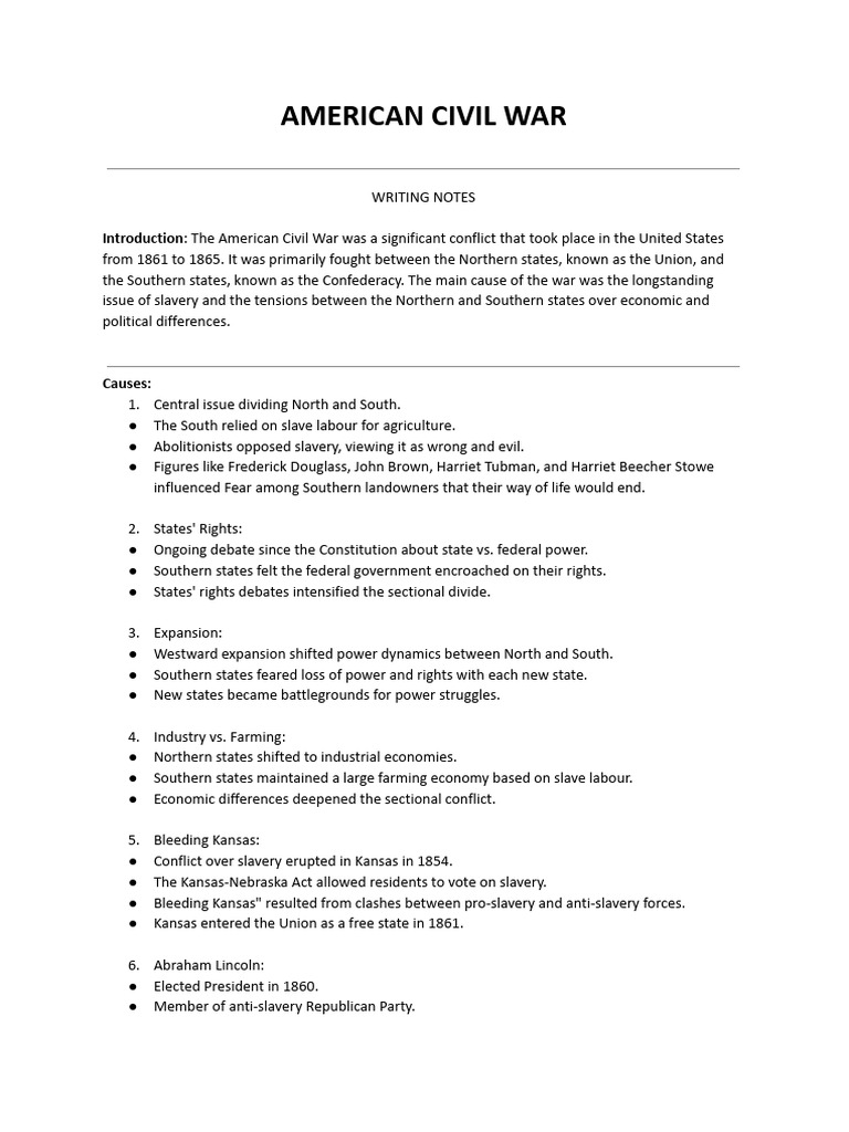 Copy of American Civil War Writing Notes 23-24 | PDF | American Civil ...