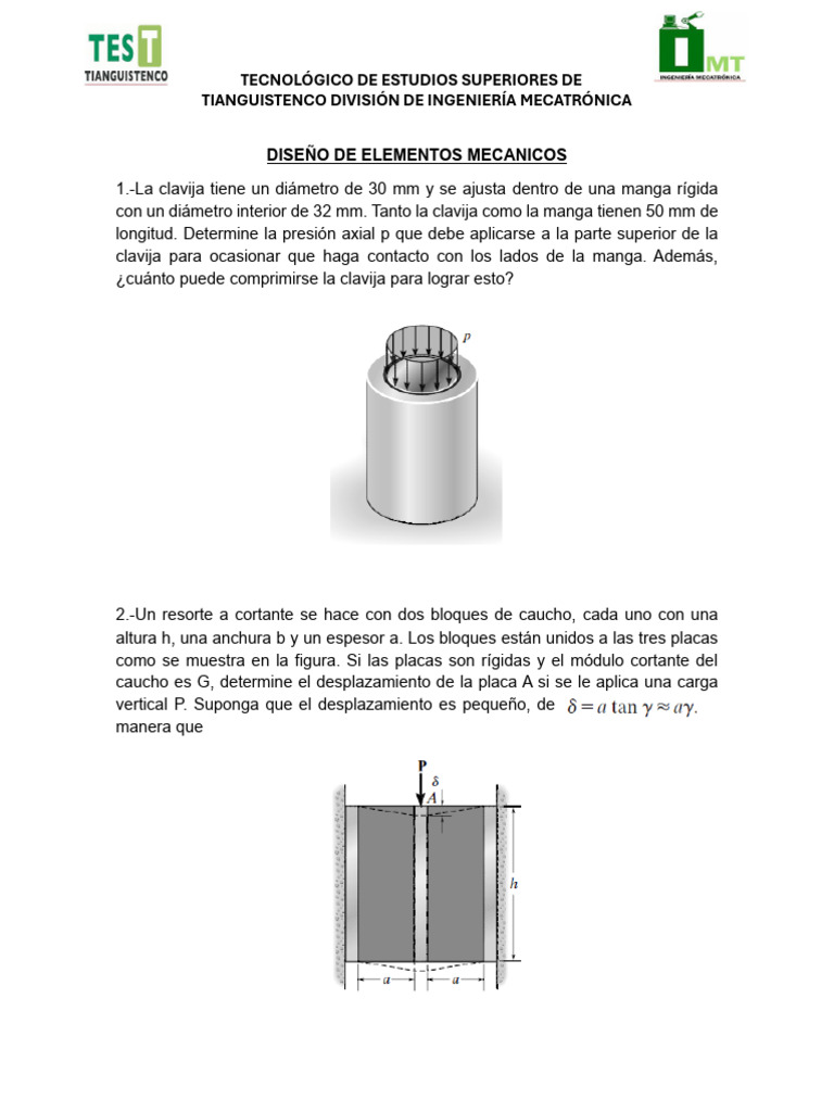 Serie de Ejercicios Diseño de Elementos Mecanicos | PDF | Tornillo | Fractura
