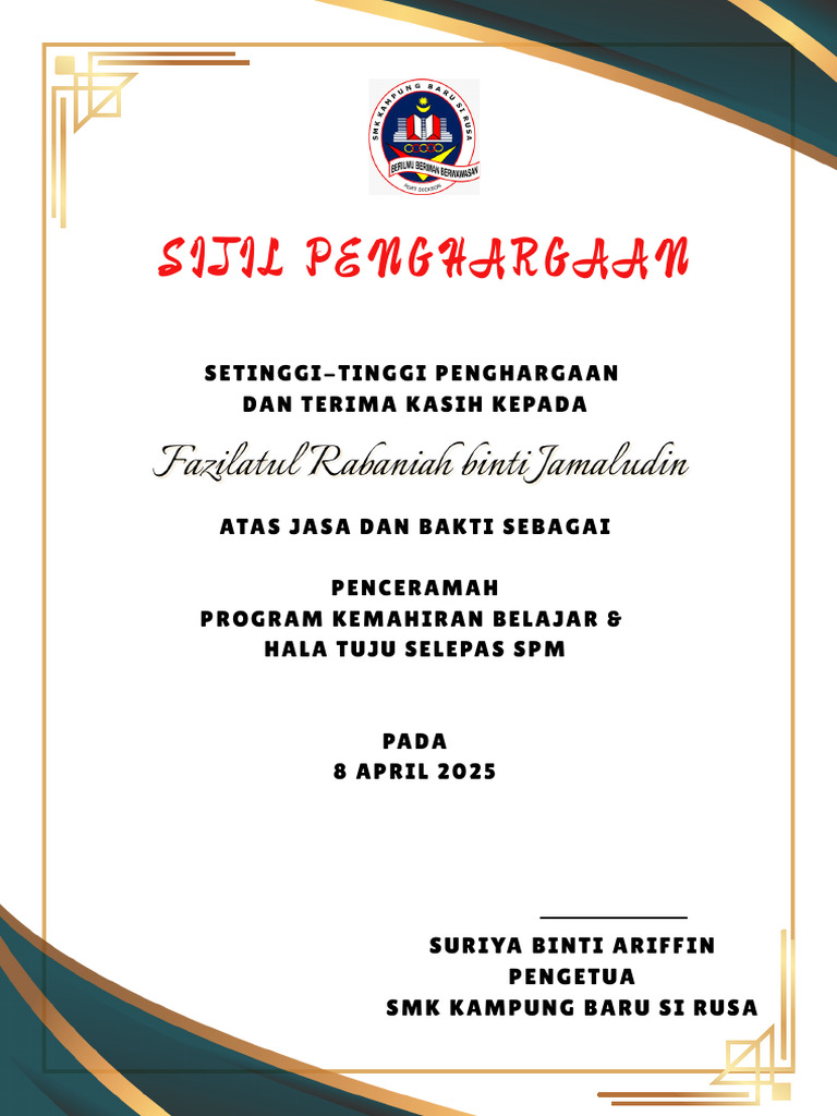 SIJIL PENGHARGAAN PROGRAM (1) | PDF