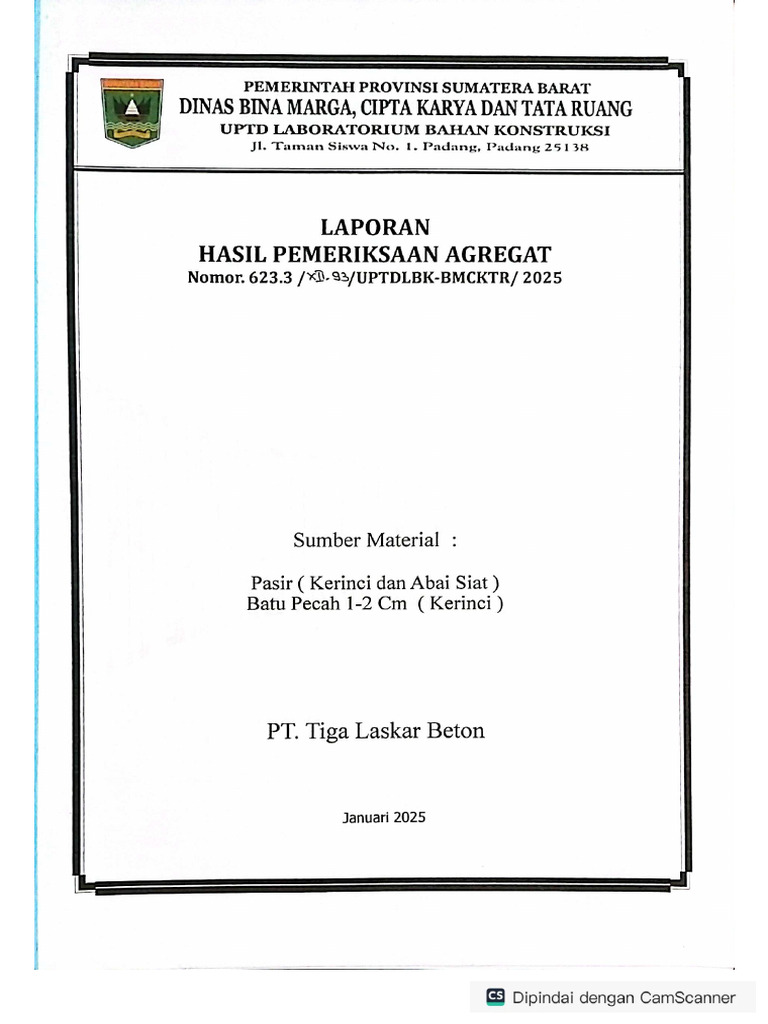 Pemeriksaan Agregat Muara Laboh - UPTD PU | PDF