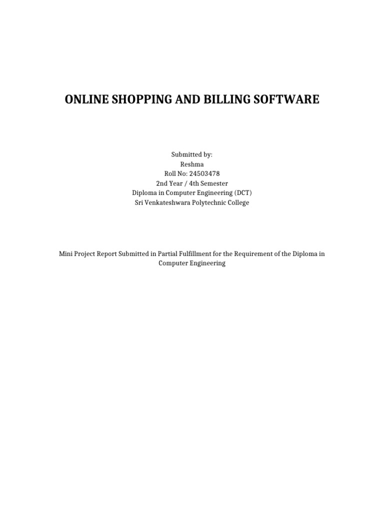 Online Shopping Billing Project Reshma | PDF | Online Shopping | Computing