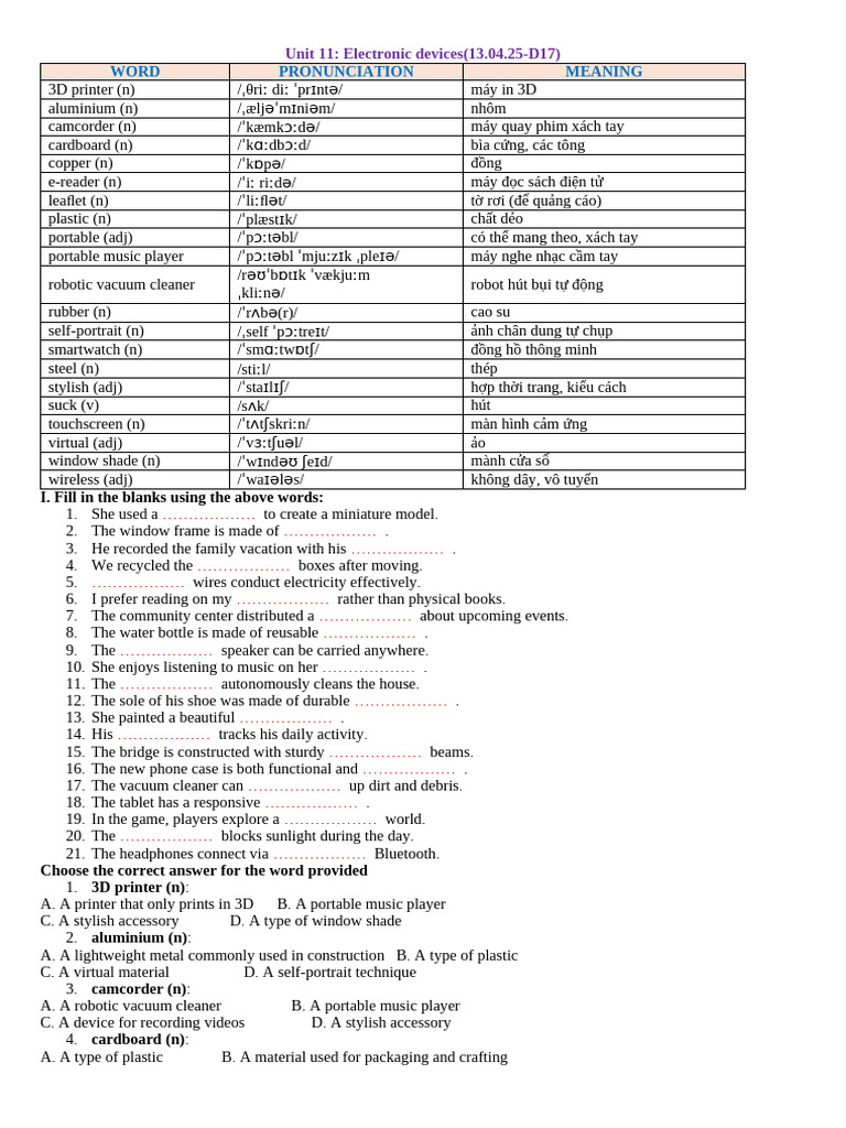 D17 Vocabulary Unit11 13 04 25 | PDF | Computing