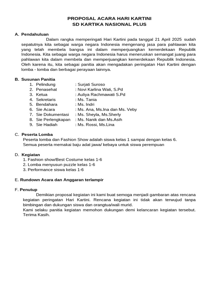 Proposal Acara Hari Kartin1 | PDF