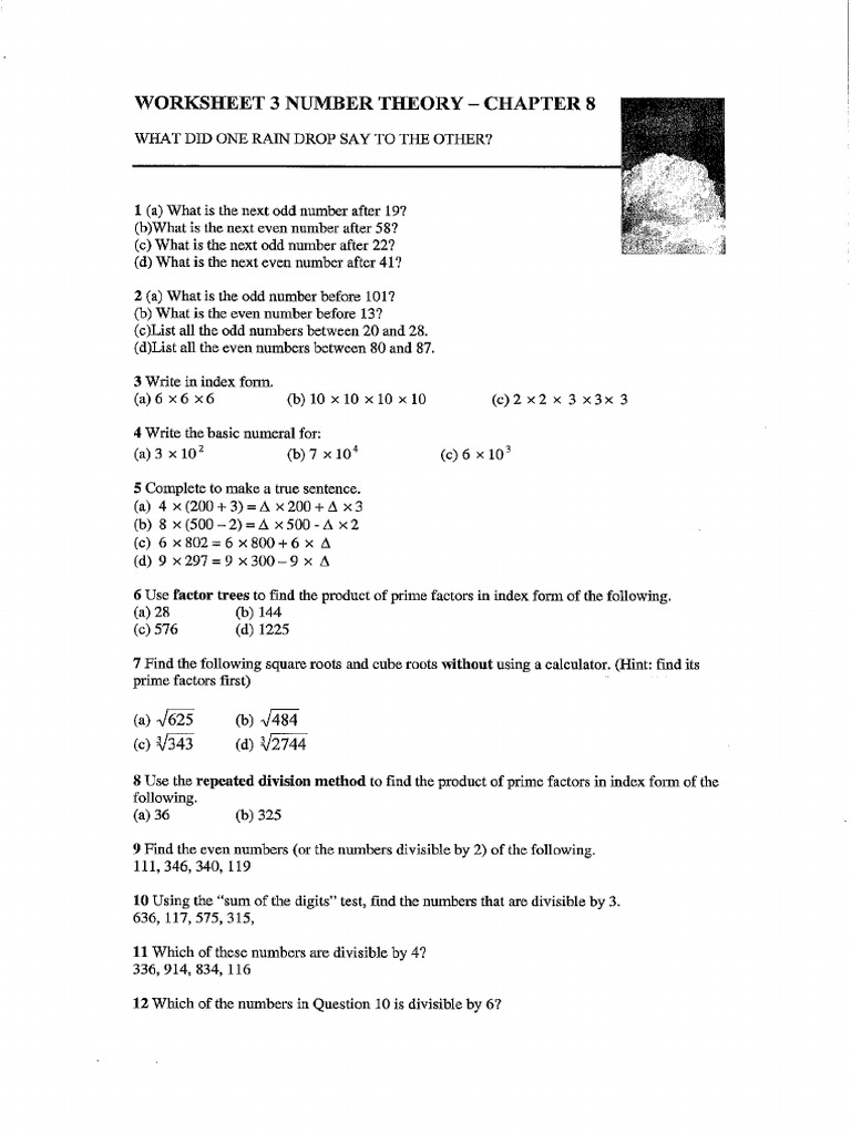 Year7 Worksheet3notheory chp8 | PDF | Numbers | Ring Theory