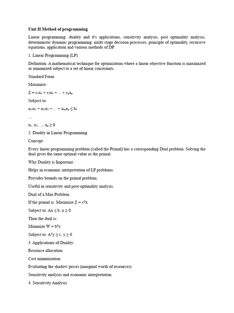 Unit II Method of Programming | PDF | Mathematical Optimization | Linear Programming