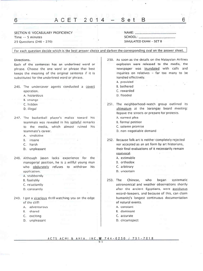 ACET Vocabulary | PDF