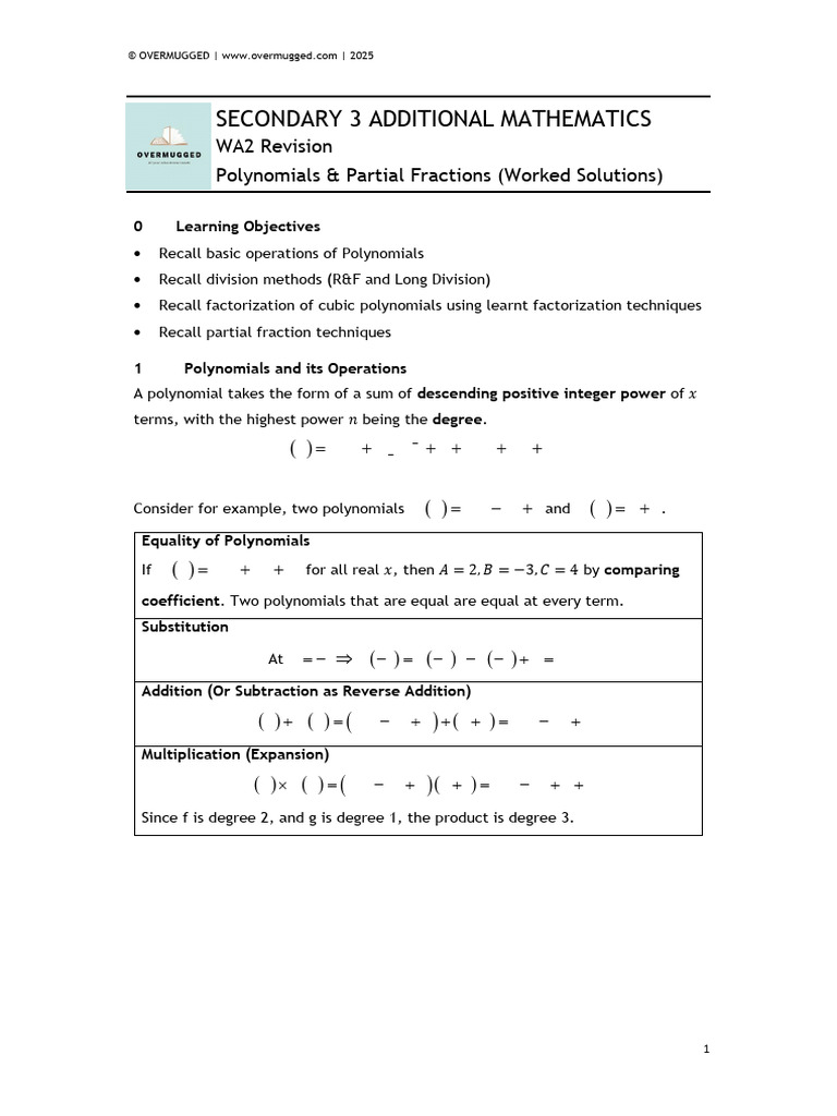 WA2 2025 Guided Solutions S3 a Math Polynomials & PF by OVERMUGGED | PDF | Factorization ...