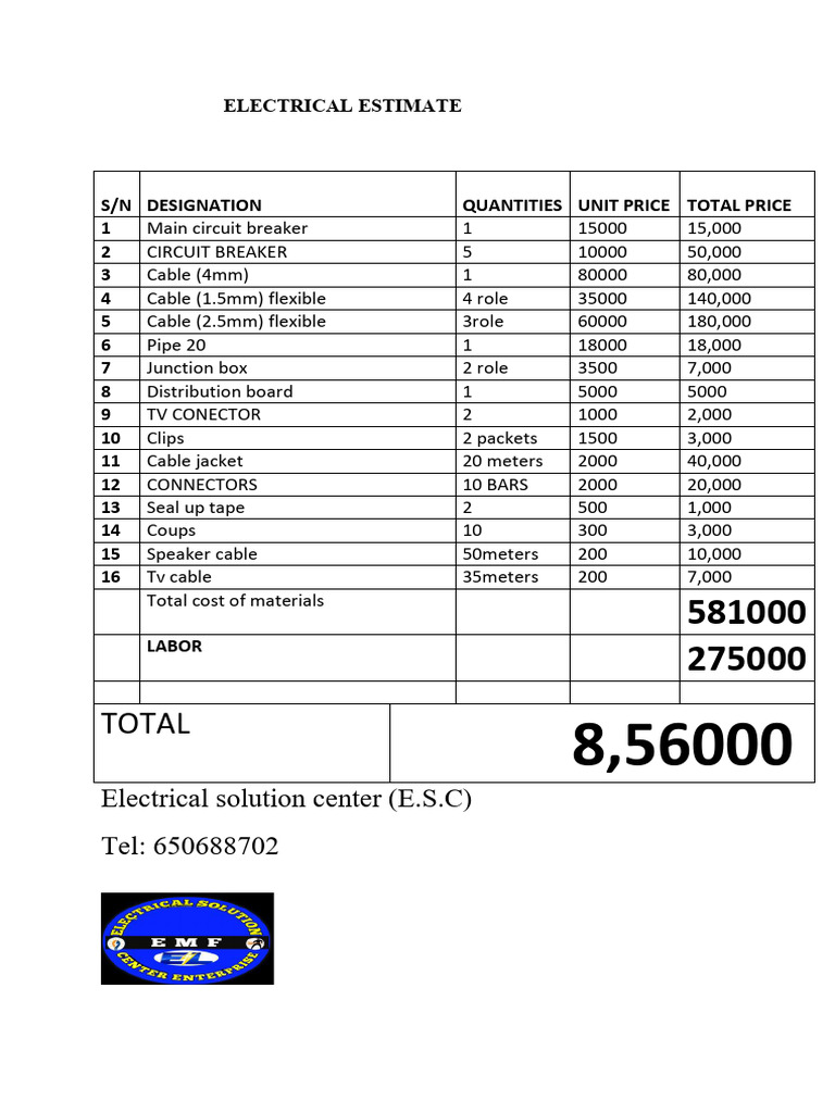 Electrical Estimate | PDF