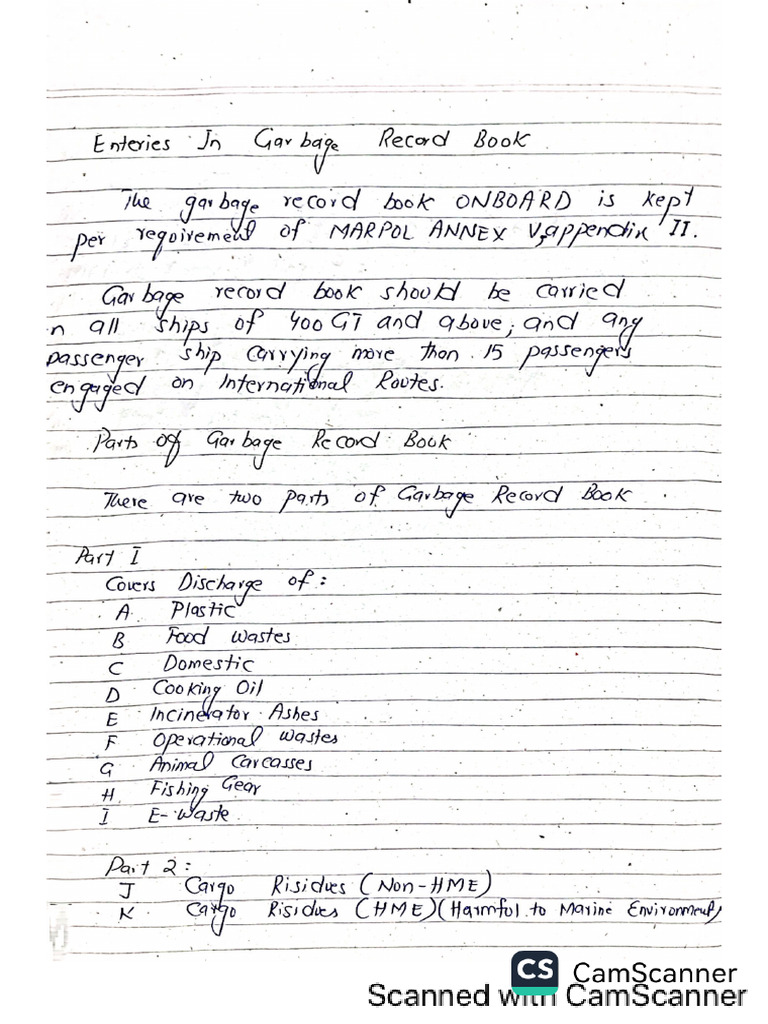 Garbage Book Record Entries | PDF