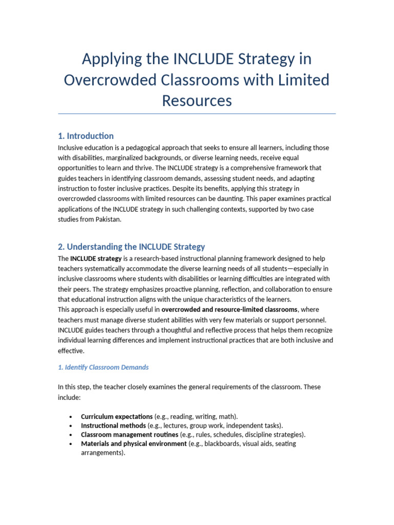 INCLUDE Strategy for Overcrowded Classrooms | PDF | Teachers ...