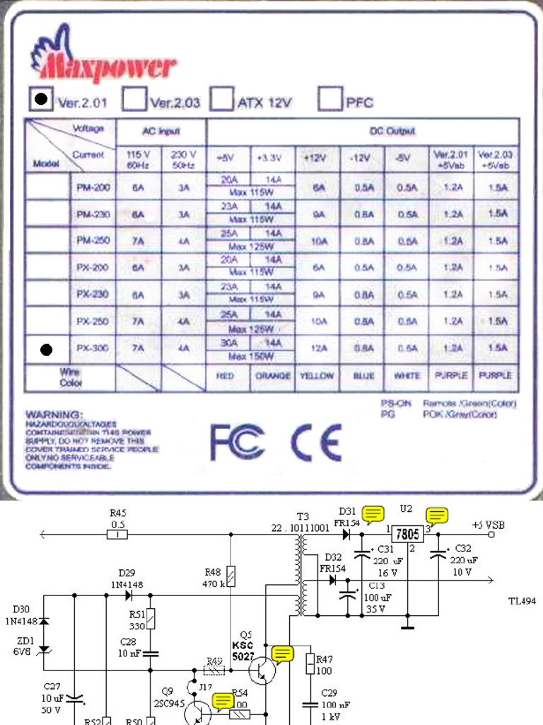 MaxPower Model PX300W - ATX V (1) .2.01 - Schematy | PDF