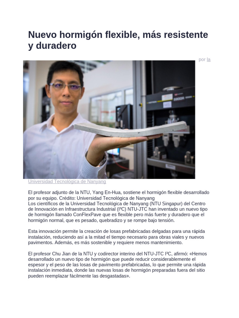 Hormigón flexible ConFlexPave: Innovación durable | PDF | Hormigón ...