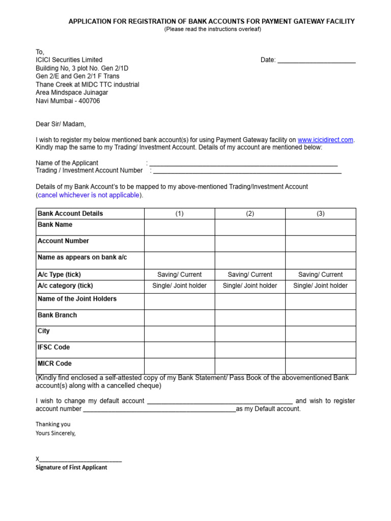 Bank Account Registration for Payment Gateway | PDF | Banks | Cheque