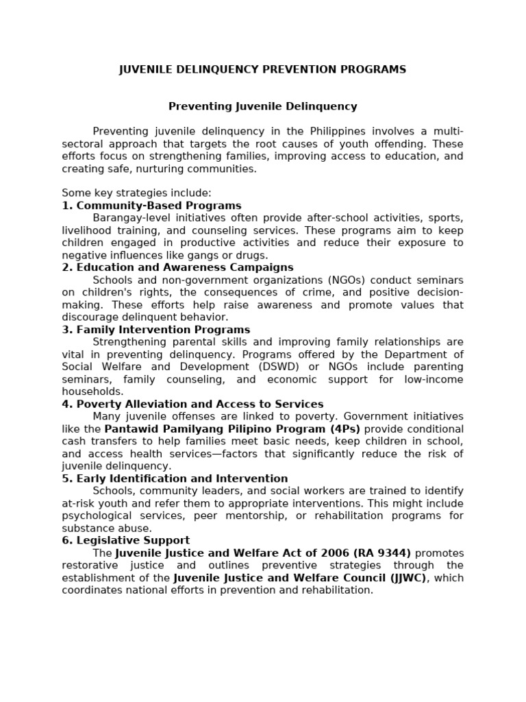 Juvenile Delinquency Prevention Programs | PDF | Juvenile Delinquency ...