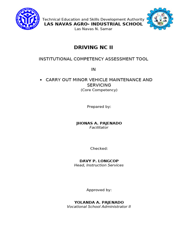 Driving NC II: Vehicle Maintenance Assessment | PDF | Occupational ...